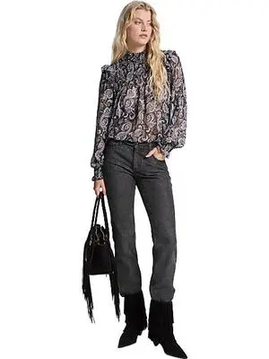Michael Kors Metallic Paisley Print Georgette Blouse - Grey