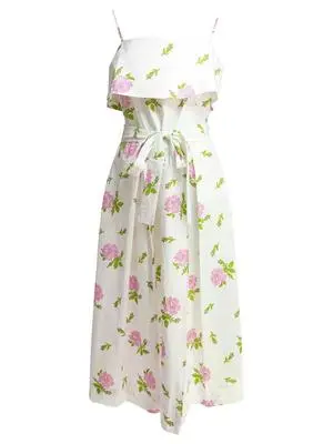 TALLULAH RESORTWEAR Rose-print Midi A-line Dress - White