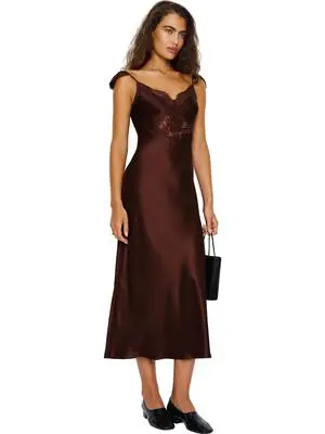 REFORMATION Serafina Silk Maxi Dress Brown
