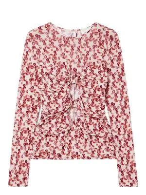 Isabel Marant Gladice Ruched Cutout Floral-print Top - Red