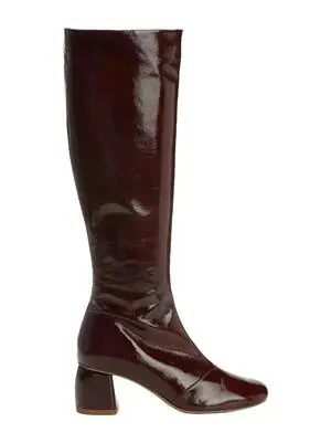 FORTE_FORTE Patent Leather Block-heel Boots - Red