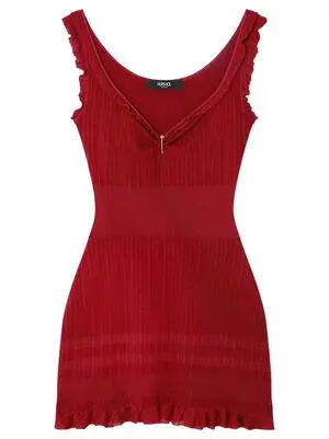 Versace Ruffled Ribbed Knit Dress - Red
