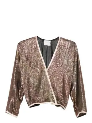 FORTE_FORTE Metallic Wrap-effect Top - Brown