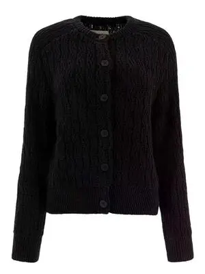 LOULOU Textured Button Cardigan - Black