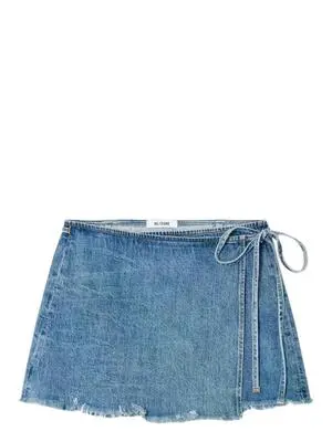 RE/DONE Frayed Wrap Mini Skirt - Blue