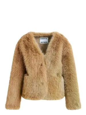 Essentiel Antwerp Faux Fur Jacket - Brown