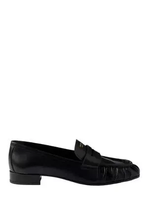 Prada Pleated Leather Loafers - Black