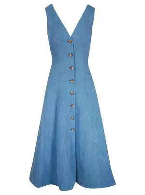 Veronica Beard Lou Sleeveless Denim Midi Dress - Blue
