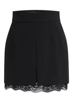 Dolce & Gabbana Lana Double Crepe Mini Skirt With Lace Trim - Black