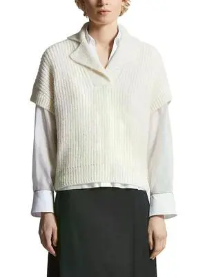 Peserico Ribbed Collar Knit Sweater - White