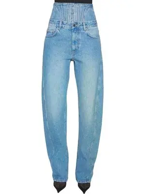 MUGLER Corset-detail Curved Jeans - Blue