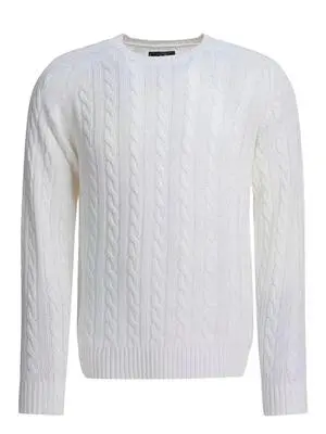 BEAMS Cable-knit Crew-neck Sweater - White