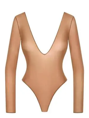 MAISON CLOSE French Kiss Light Open-back Long-sleeve Bodysuit - Neutrals
