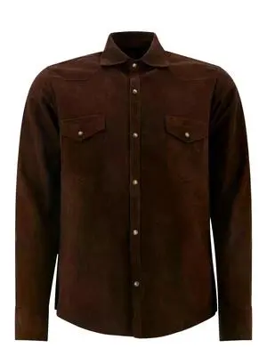 Tagliatore Suede Leather Flap-pocket Shirt - Brown