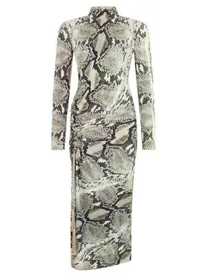 Roberto Cavalli Python-print Ruched Midi Dress - Grey