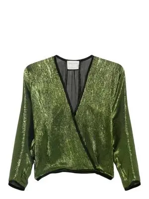 FORTE_FORTE Metallic Wrap-effect Top - Green