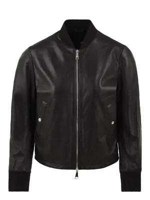 Add Leather Zip-up Jacket - Black