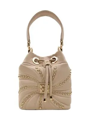 LA CARRIE Studded Bucket Bag - Beige