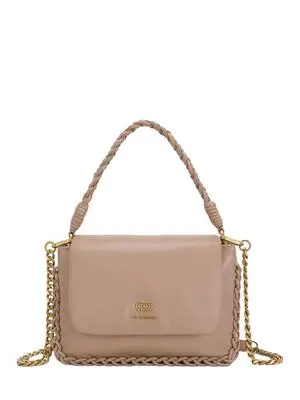 LA CARRIE Shoulder Bag With Braided Handle And Chain Strap - Beige