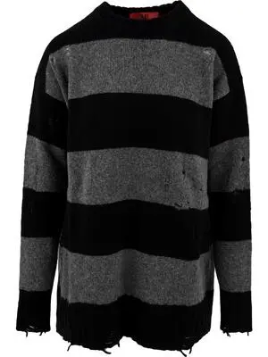 ANIYE BY Striped Distressed Sweater - Black/gray