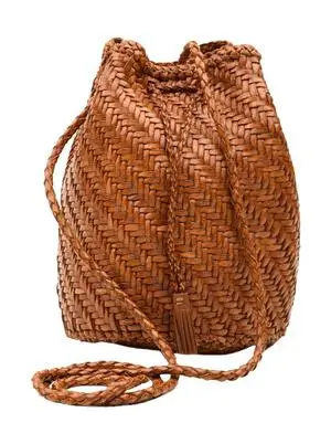 Dragon Diffusion Woven Leather Bucket Bag - Brown