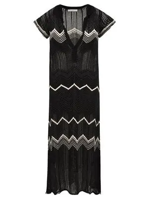 AKEP Long Jacquard Knit Dress - Black
