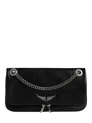 Zadig&Voltaire Grained Leather Clutch With Chain - Black