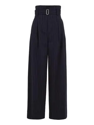 SOLOTRE Striped Wide Leg Trousers - Blu Black