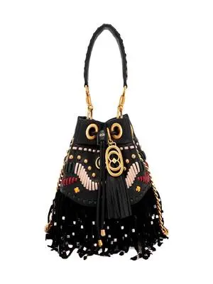 LA CARRIE Bucket Bag With Studs, Fringe And Chain Strap