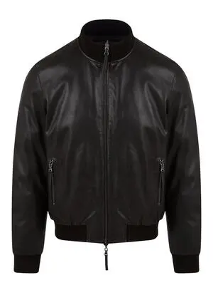THE JACK LEATHERS Leather Zip Up Coat - Dark Brown