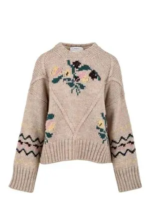Beatrice B Floral Intarsia Crewneck Sweater - Coquille