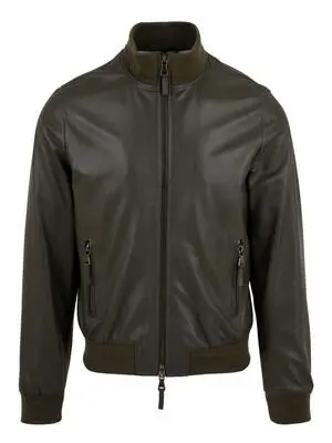 THE JACK LEATHERS Leather Zip Up Jacket - Tank Green