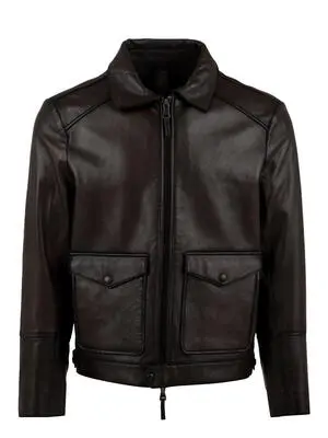 THE JACK LEATHERS Leather Zip-up Coat - Dark Brown