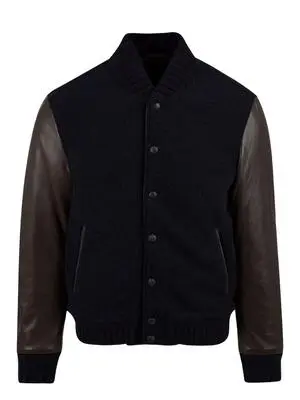 THE JACK LEATHERS Buttoned Leather Coat - Dark Brown/dark Blue