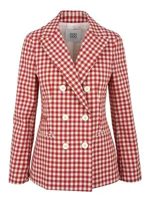 DOUUOD Gingham Double Breasted Blazer - Red