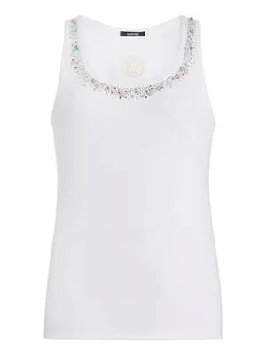 Versace Embroidered Ribbed Tank Top - White