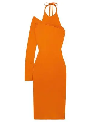 Monse Onesleeve Ribbed Wool-blend Halterneck Midi Dress - Bright Orange
