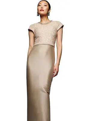 Sachin & Babi Sequin Tweed Column Gown - Dune/pewter