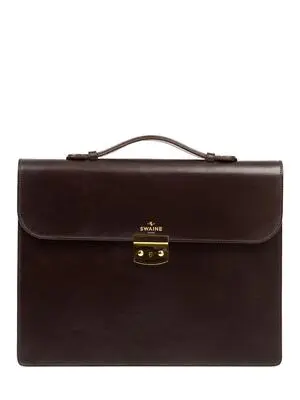 SWAINE Leather Mayfair Briefcase - Brown