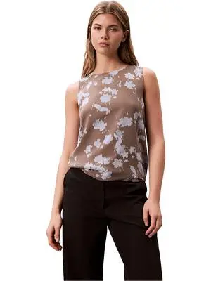 Calvin Klein Printed Chiffon Sleeveless Top - Sleet