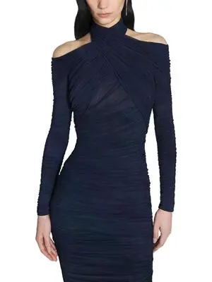 MUGLER Draped Midi Dress Blue