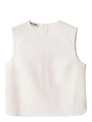 Miu Miu Embroidered Slubbed Canvas Top White