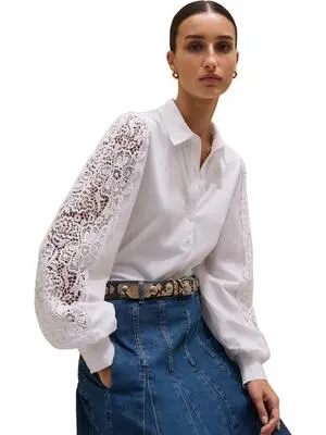 ME+EM Lace And Poplin Layering Shirt - Soft White