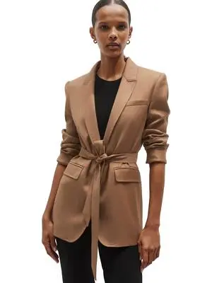 ME+EM Fluid Italian Wool Belted Blazer - Camel