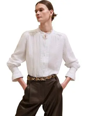 ME+EM Cheesecloth Pleat Detail Blouse - Soft White