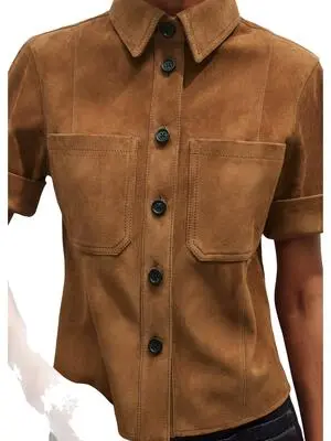 ME+EM Paneled Button Down Shirt - Cigaro Brown