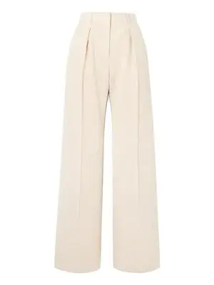 Loro Piana Edward Pleated Linen And Wool-blend Twill Wide-leg Pants - Neutrals