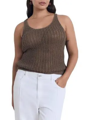 Mango Semisheer Crochet Tank Top - Medium Brown