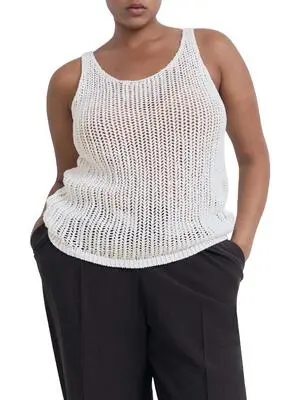 Mango Semisheer Crochet Tank Top Off White