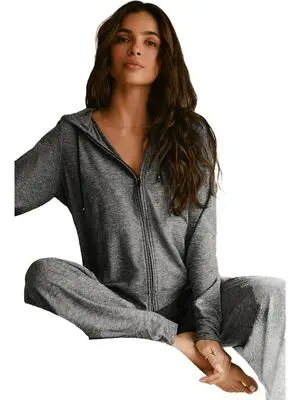 FABLETICS Cloud Jersey Full Zip Hoodie - Charcoal Grey Heather